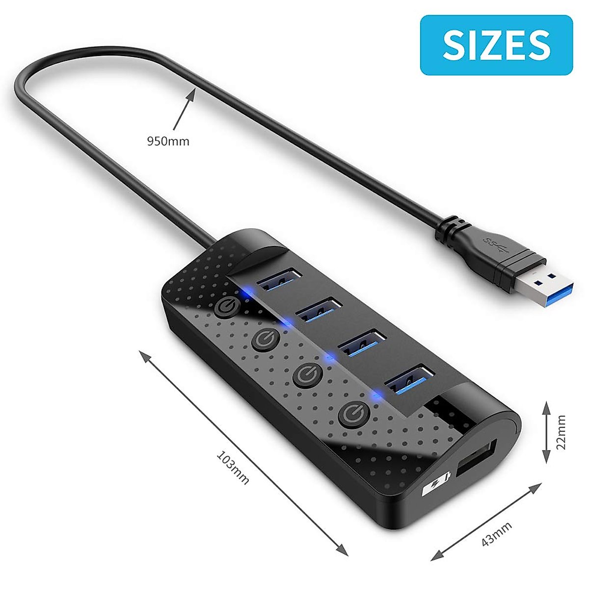 Powered USB Hub 3.0, atolla USB Hub with 4 USB 3.0 Data Ports and 1 USB Smart Charging Port, USB Splitter with Individual Power Switches and 5V/3A Power Adapter