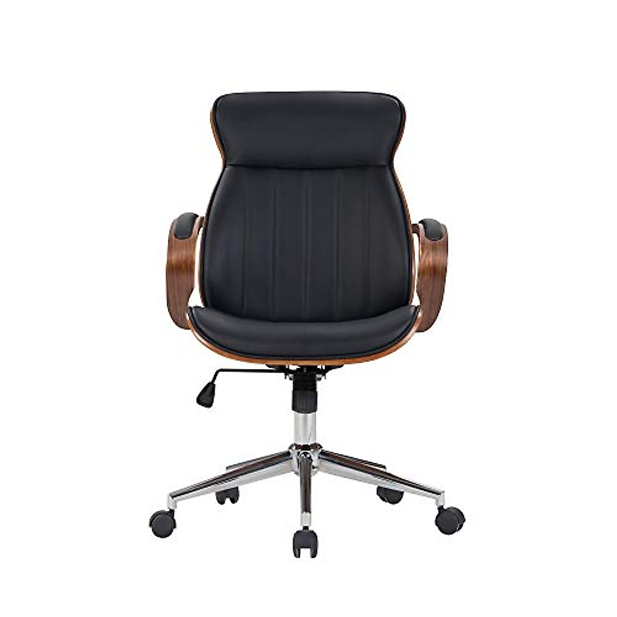 IDS Home Contemporary Walnut Wood Executive Swivel Ergonomic with Arms Office Furniture Bentwood Mid Back Desk Chair, Black