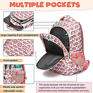 BLUEFAIRY School Backpack for Girls Backpack Kids Elementary Middle School Book Bags Bookbags Back to School Cute Gifts Mochila para Niñas 17" Rainbow Beige