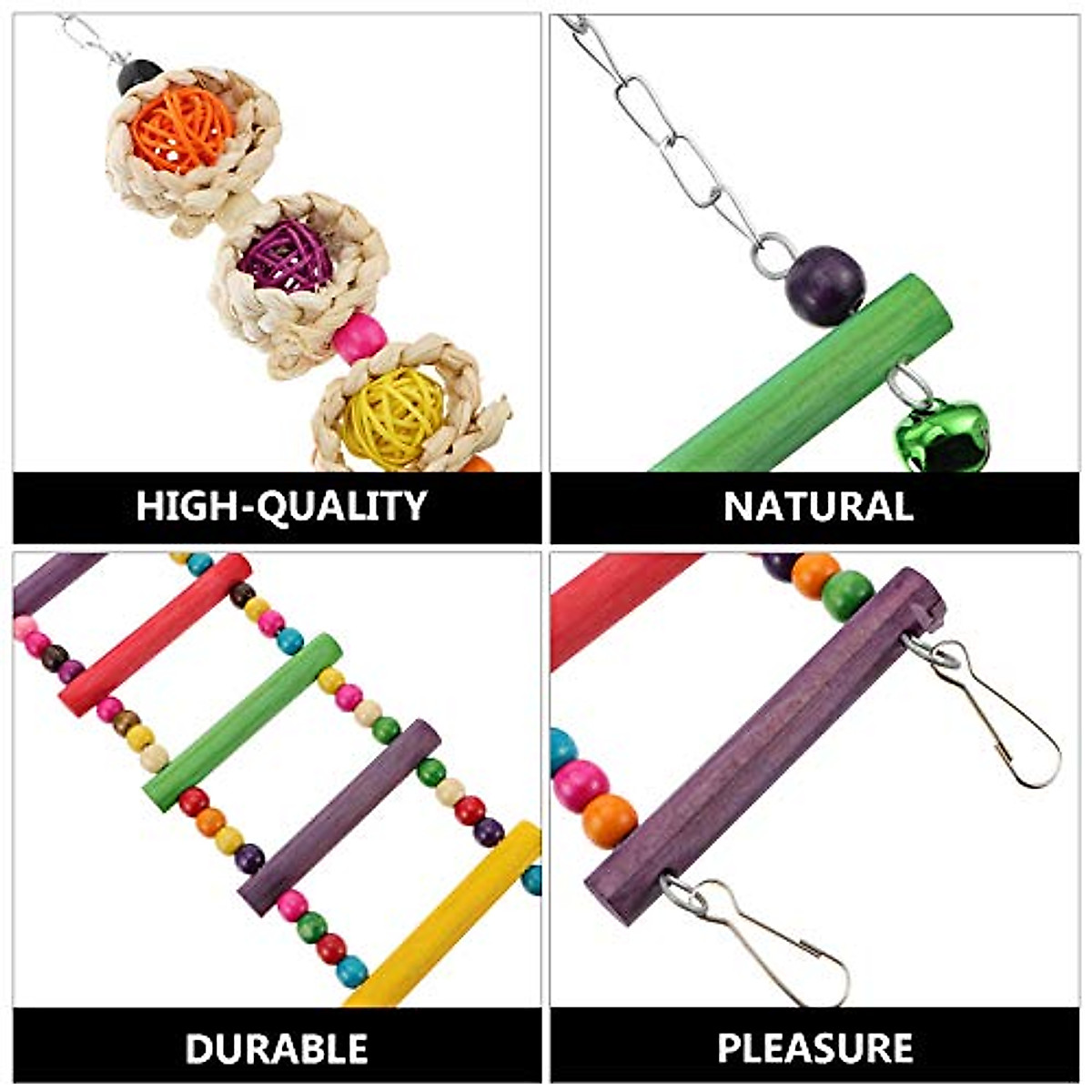 PATKAW Chicken Swing Toys 8 Pcs Parrot Bird Toy Bird Perch Bird Cage Hammock Toy Set Wooden Hammock Wooden Swing