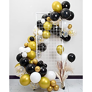 MOMOHOO Black and Gold Balloons Garland - 100Pcs 12/10/5" Gold Black White Balloons Confetti Balloons, New Year Balloons Graduation Balloons Latex Balloon for Graduation, Metallic Gold Birthday Ballon