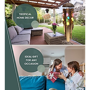 Nalulu Piney Bamboo Wind Chimes - Outdoor Wood Wooden Windchimes, Tropical Design with Coconut Crown, Handcrafted with Calming Deep Tones, Ideal Home Decor or Gift for Any Occasion