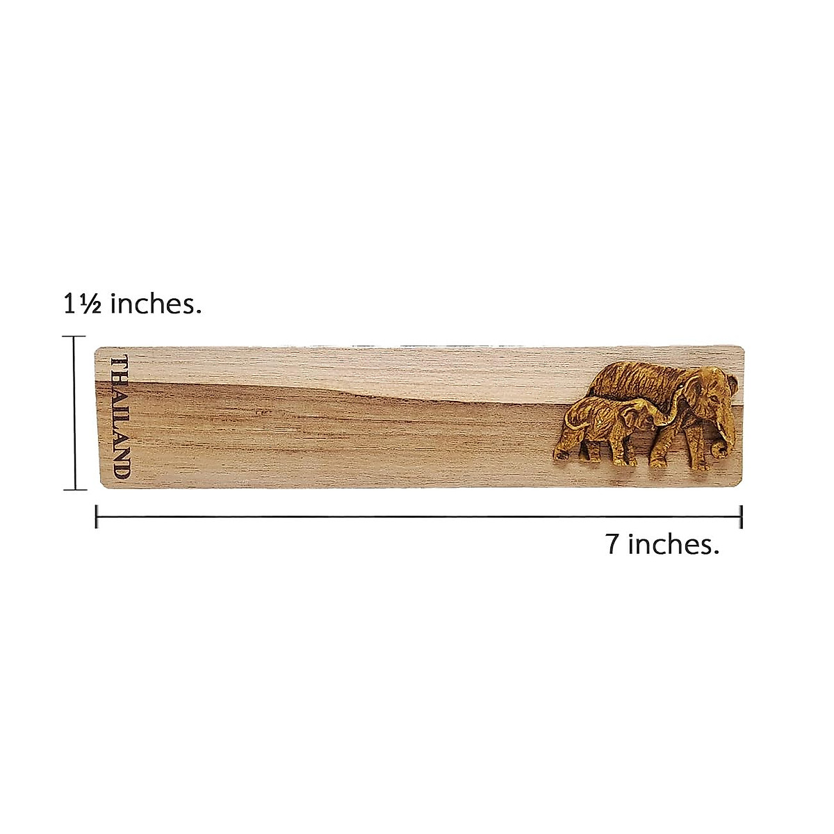 WitnyStore 7" Long Carved Wooden Bookmark Elephant Walking and Baby Lifting Trunk Handmade Unique Craft Accessory Collectibles Gift Souvenir