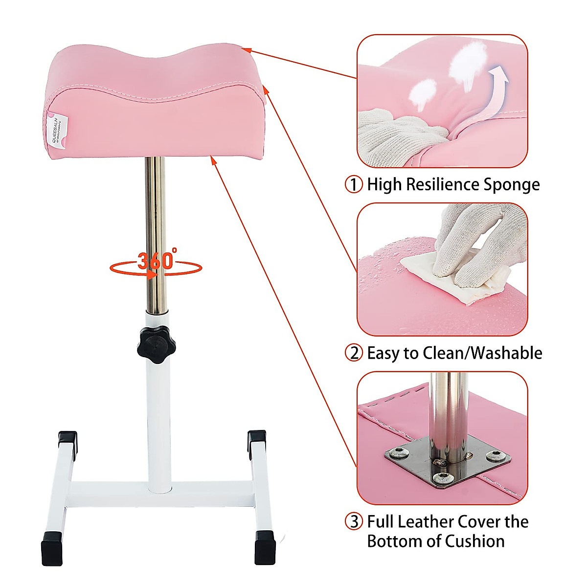 QUEESALN Pedicure Manicure Footrest Adjustable Height Stand Beauty SPA Salon Nail Care Pink