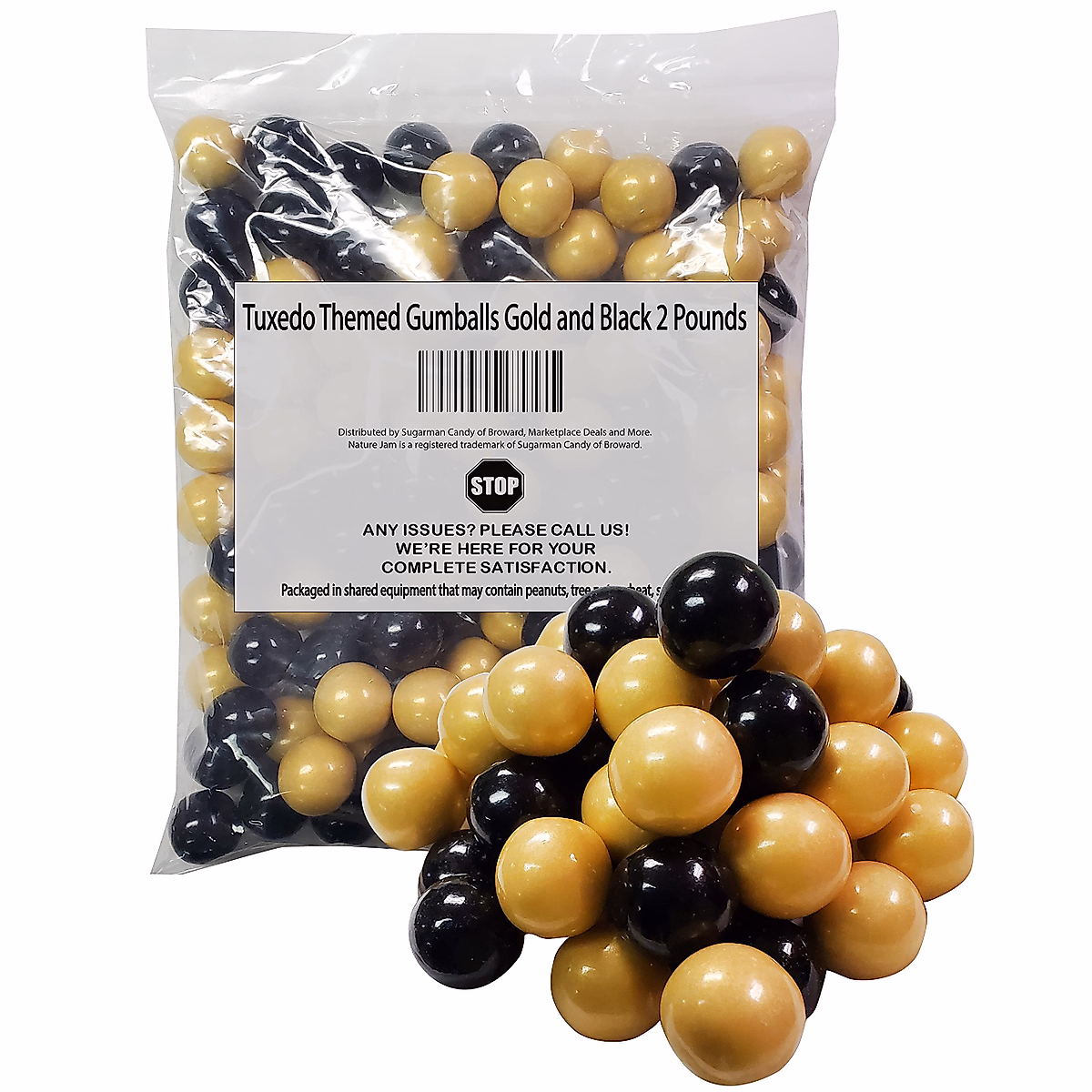 Naturejam Graduation Tuxedo Themed Gumballs Gold and Black 2 Pounds-Happy New Year Celebration or Gangster Royal Inspired Colors for Disco or Casino Parties