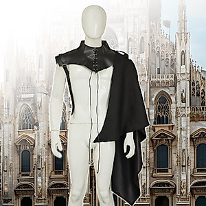 Fuman mens Medieval Shawl Renaissance Half Cape High Texture Lace Up, Black, Medium