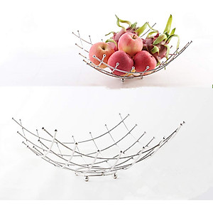 Leoyoubei 8" Fruit Bowls for Kitchen Counter,Towels Basket or Napkin Holder,Countertop Centerpiece Fruit Basket Holder, Perfect for Kitchen Counter Vegetables,Bread- Silver