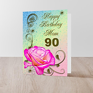 CafePress 90Th Birthday Card For Mom, Elegant Rose Greeting Folded Greeting Card Glossy