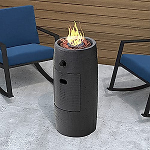 SUNBURY Outdoor Propane Fire Pit, 11" Propane Fire Column, Dark Gray Patio Gas Fire Pit 15,000 BTU Small Fire Pit Table for Outside w Lava Rocks