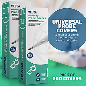 Thermometer Probe Covers - Pack of 200 | Universal and Disposable Probe Cover Box for Digital Thermometer for Accurate Sanitary Oral, Rectal and Underarm Digital and Glass Thermometers Reading