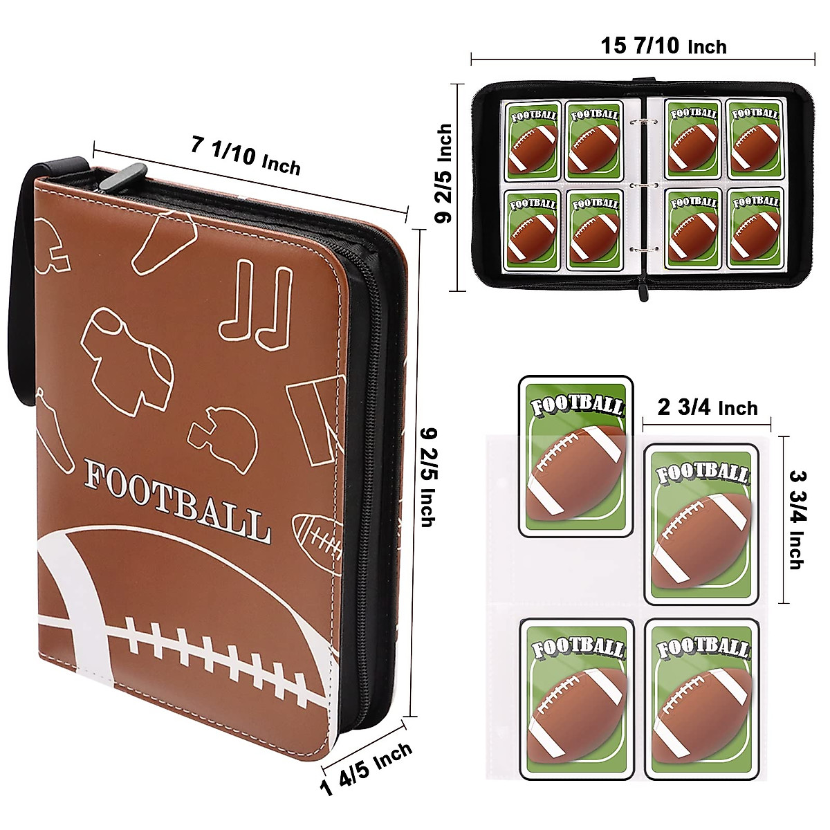 Hold 400 Cards 4-Pocket Football Card Binder,Zatozkar Trading Card Binder with 50 Pages Double-sided Sleeves Card Collectors Album Card Protectors Holder for Sports Original
