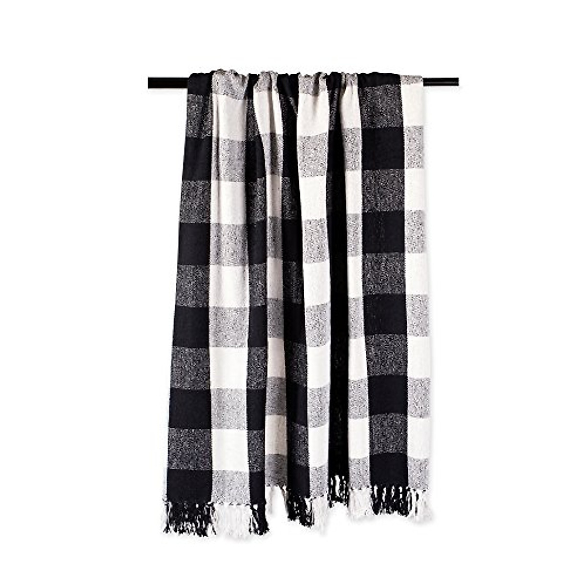 DII Buffalo Check Collection Rustic Farmhouse Throw Blanket with Tassles, 50x60, Black/White