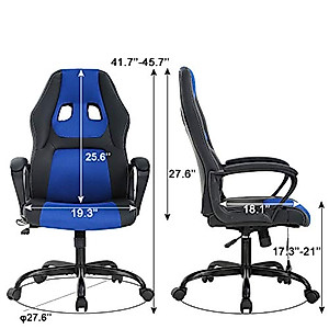 Office Chair Gaming Chair Ergonomic Massage Chair PU Leather Executive Seat with Swivel Base, Massage Lumbar Support, and Padded Armrests (Blue)