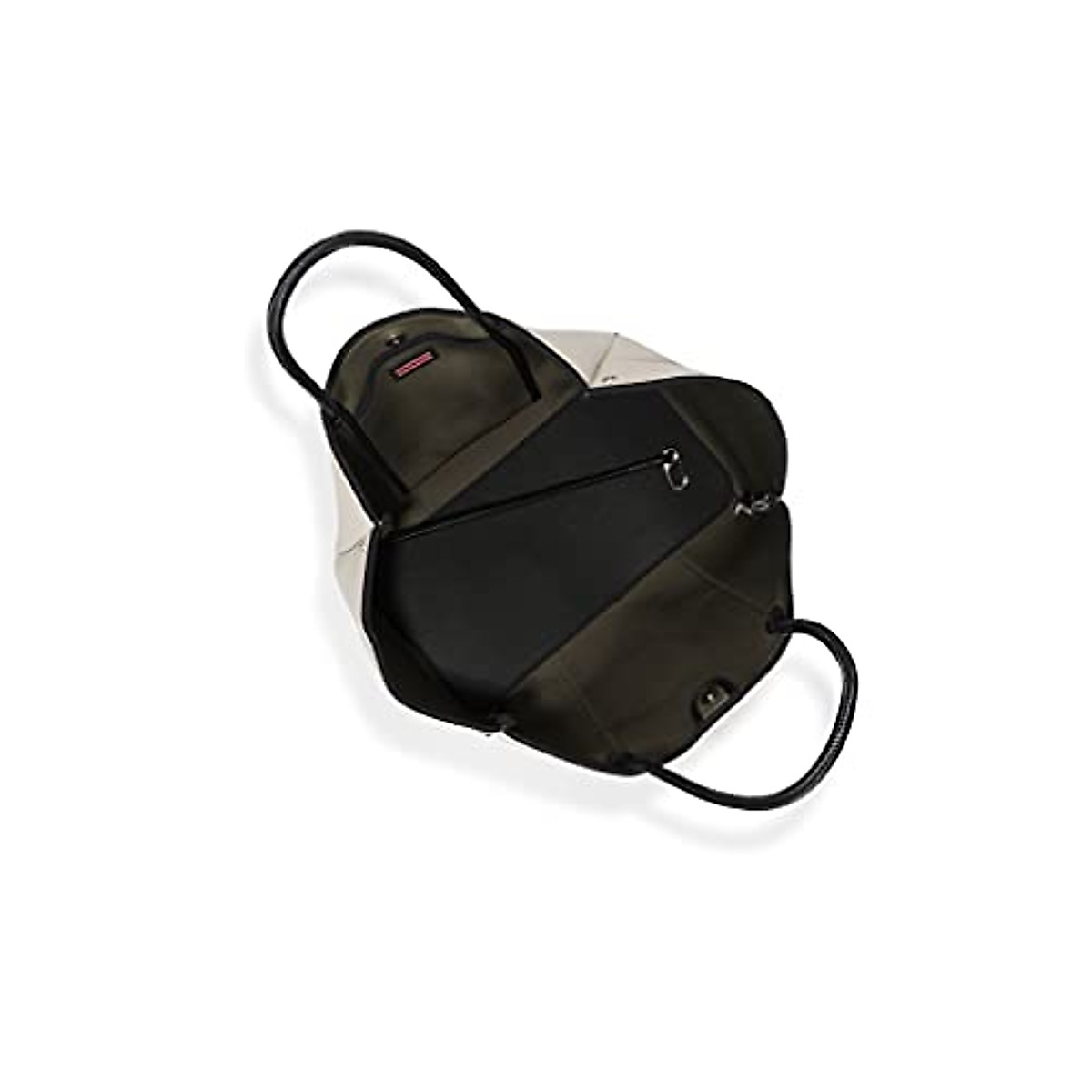 Haute Shore - Greyson Roma Neoprene Tote Bag w/Zipper Wristlet Inside, Beige W/Olive, Black, & Red Stripe