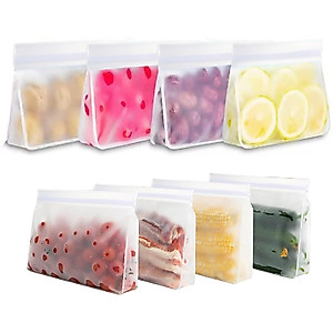 Gorbado 8 Pack Stand Up Dishwasher Safe Reusable Storage Bags, Reusable Freezer Bags, BPA FREE Extra Thick Leakproof Silicone and Plastic Free Zipper Sandwich Snack Lunch Food Bags