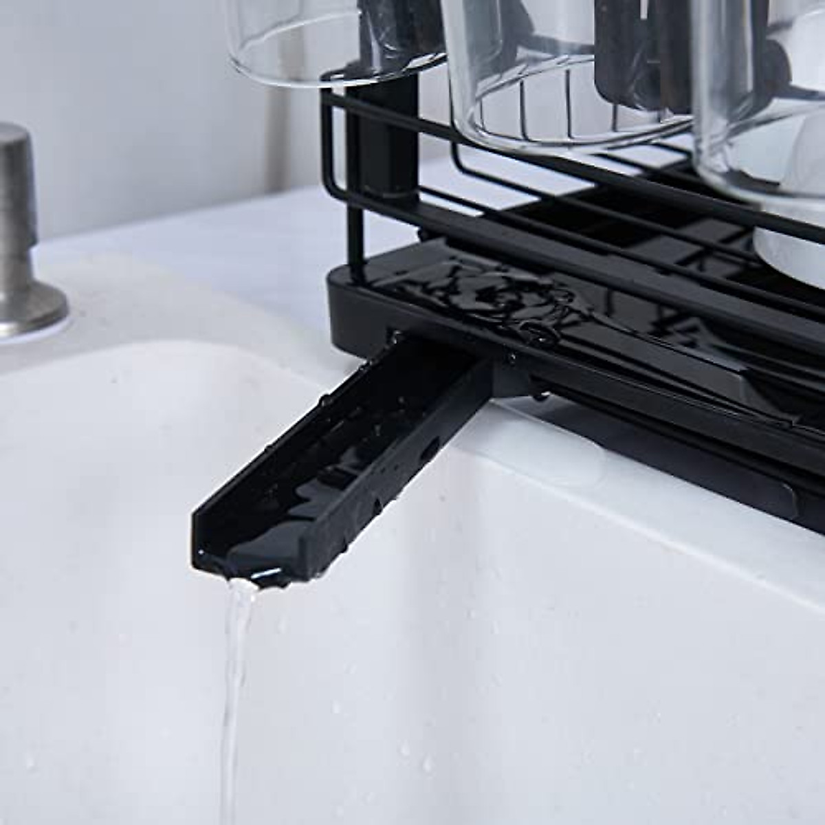 YP Dish Drying Rack with Drainboard, 2 Tier Dish Drainers for Kitchen Counter, Kitchen Dish Rack Organizer with Removable Utensil Holder, Black