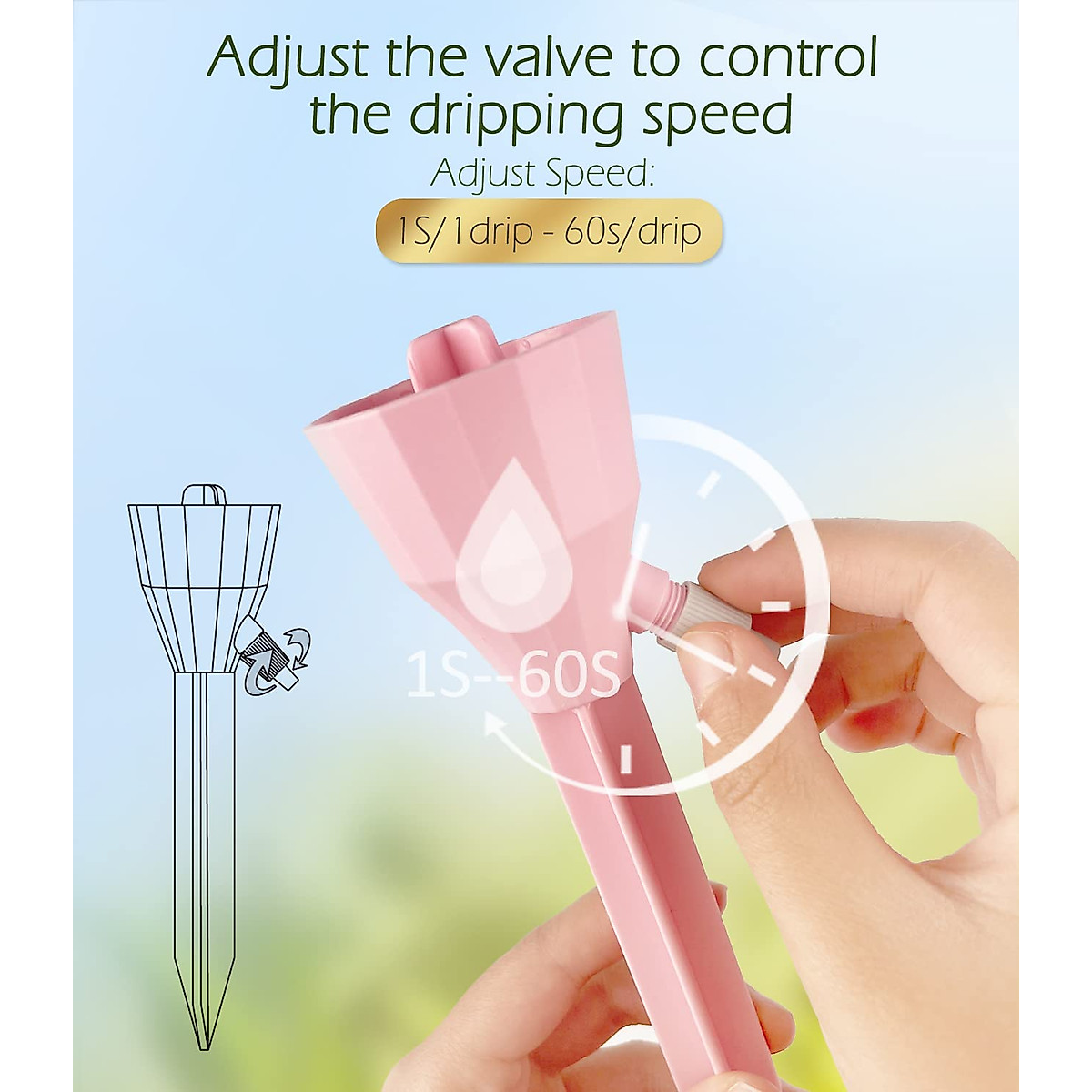 Aroma Season Self Watering Spikes - 8 Pcs Plant Waterer with Slow Release Control Valve - Automatic Watering Drip System Plant Watering Devices for Vacation and Indoor Outdoor Potted Plants