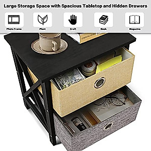 NO MORE TAG Nightstand with 3 Fabric Drawers, Wood Nightstand Side Tables for Bedroom Small Place Nursery Closet, Sturdy and Stable Bedroom Nightstands with X-Shaped Wood Frame