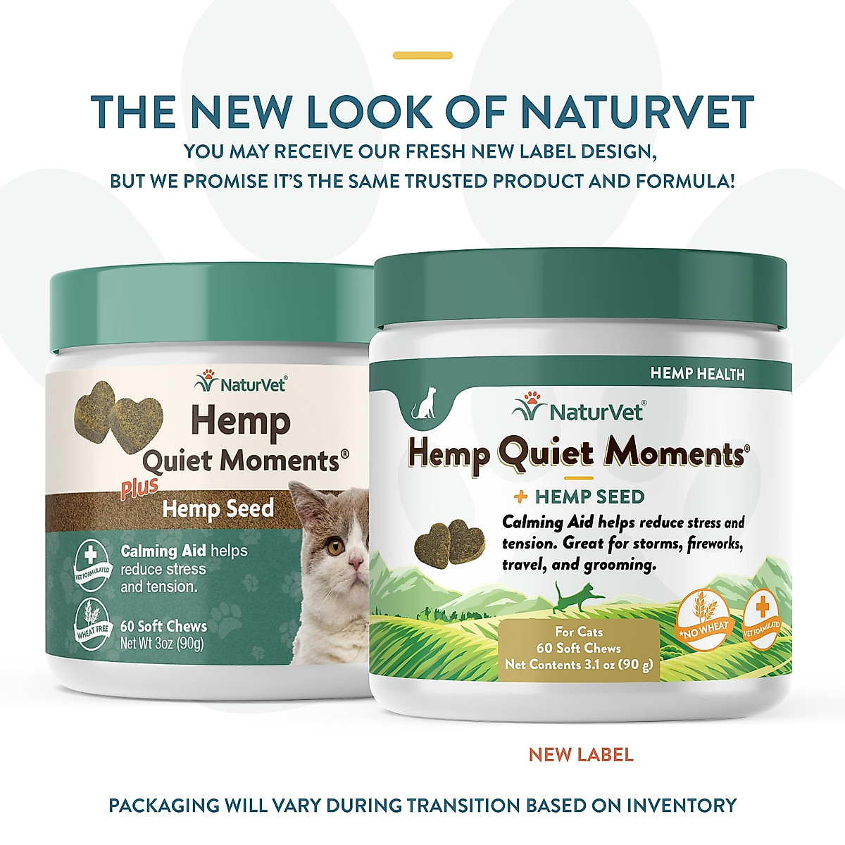 NaturVet Hemp Quiet Moments Plus Hemp Seed for Cats, 60 ct Soft Chews, Made in USA