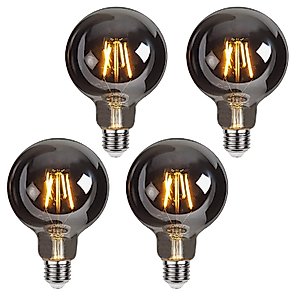 Lxcom Lighting G95 G30 Decorative Light Bulb 4W 120V Globe LED Bulbs Warm White 2200K Smoke Grey Glass Edison Filament Bulbs E26/E27 Base for Home Bar Resturant, 4 Pack