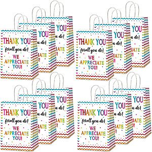 CHUNNIN 12 Pcs We Appreciate You Paper Gift Bags Thank You for All You Do Goodie Bag Be Thankful to Teacher Doctor Staff Treat Bag Decoration for Thank You Party Favors Congratulations Supplies