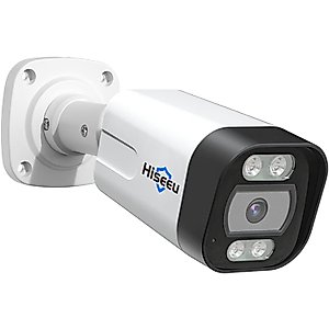 Hiseeu [Human Vehicle Detect] 5MP PoE Camera, IP Camera Outdoor, 2 Way Audio, Spotlight&Sound Alarm, IP67 Waterproof, Remote Access, No Monthly Fee, Work w PoE NVR
