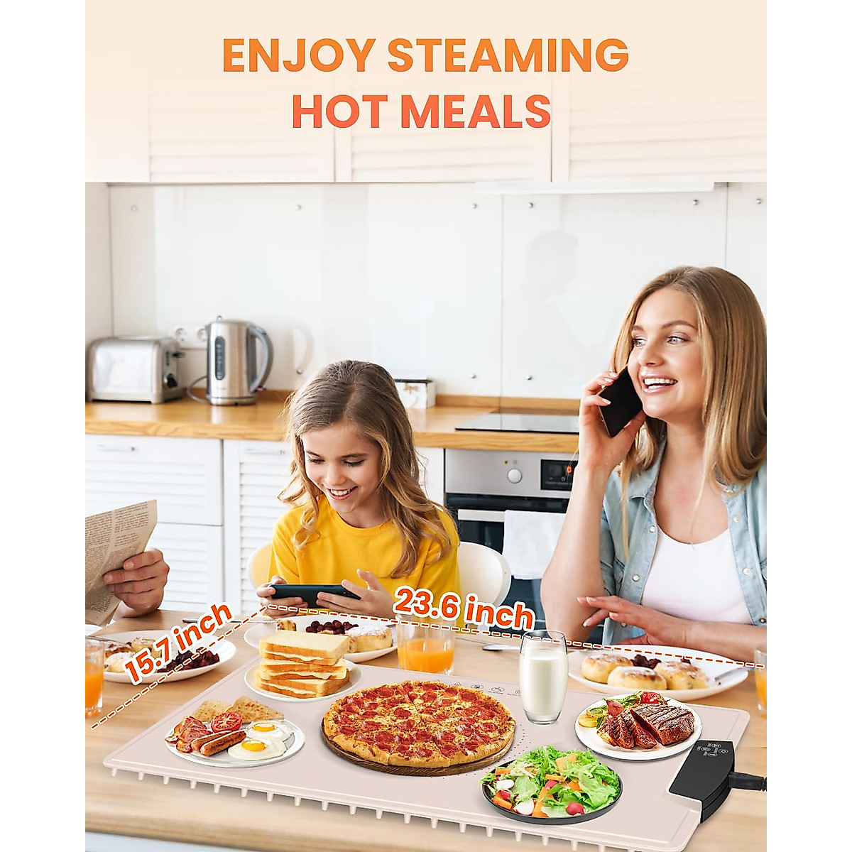 Electric Food Warming Mat with 9 Adjustable Temperature, Silicone Food Warming Tray for Buffet, Food Warmer for Countertop With Child-Lock & Auto Shut-Off, Food Heating Mat for Parties, Everyday