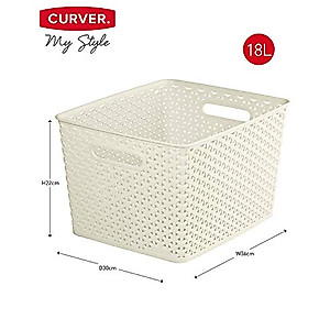 Curver My Style Large Rectangular Storage Basket, Vintage White, 18 Litre