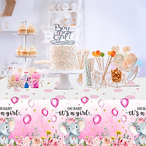 6 Pack Elephant Baby Shower Tablecloth Decorations, Elephant Baby Shower Decorations, Plastic Tablecloth Table Cover Backdrop for Baby Boy Girl Gender Baby Shower Party Supplies, 54 x 108 Inch, Pink
