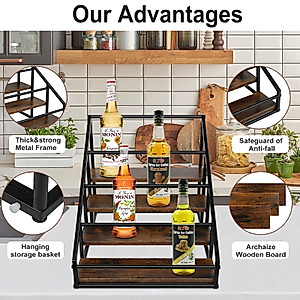 YQBRAO Coffee Syrup Organizer, 4-Tier 16 Bottles Coffee Syrup Rack for Coffee Bar, Coffee Syrup Stand for kitchen coffee station, Coffee Syrup Holder for Syrup, Wine, Dressing
