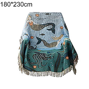 shlutesoy Throw Blankets, Throw Blanket, Mermaid Fish Ocean Tassel Sofa Cover Couch Chair Throw Blanket Carpet Tapestry 180cm x 230cm