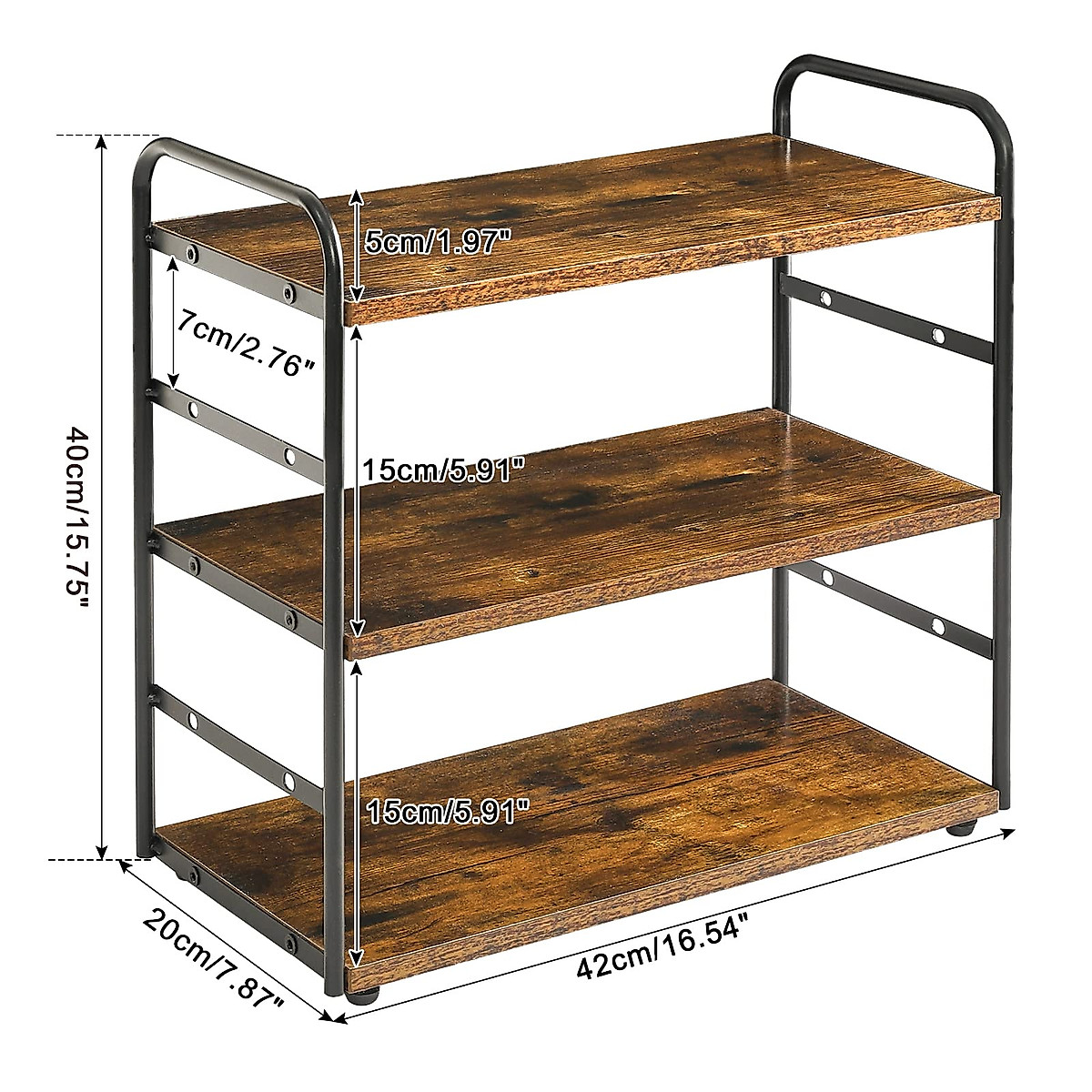 IBUYKE 3-Tier Bathroom Counter Organizer, Tray Countertop Storage Shelf, Kitchen Spice Rack Standing, Counter Standing Rack Cosmetic Holder, Rustic Brown TWJ001H