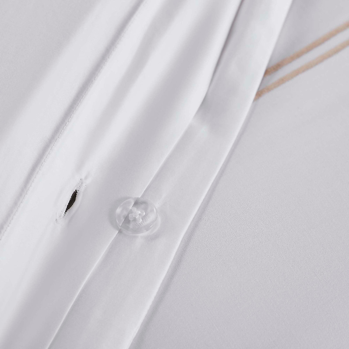 SUPERIOR Embroidered Cotton Duvet Cover Set, Soft Bedding Covers, 1 Duvet Cover with Button Closure, 2 Pillow Shams, Two-Line Design, Spring Blooms Collection, King/California King, White-Taupe