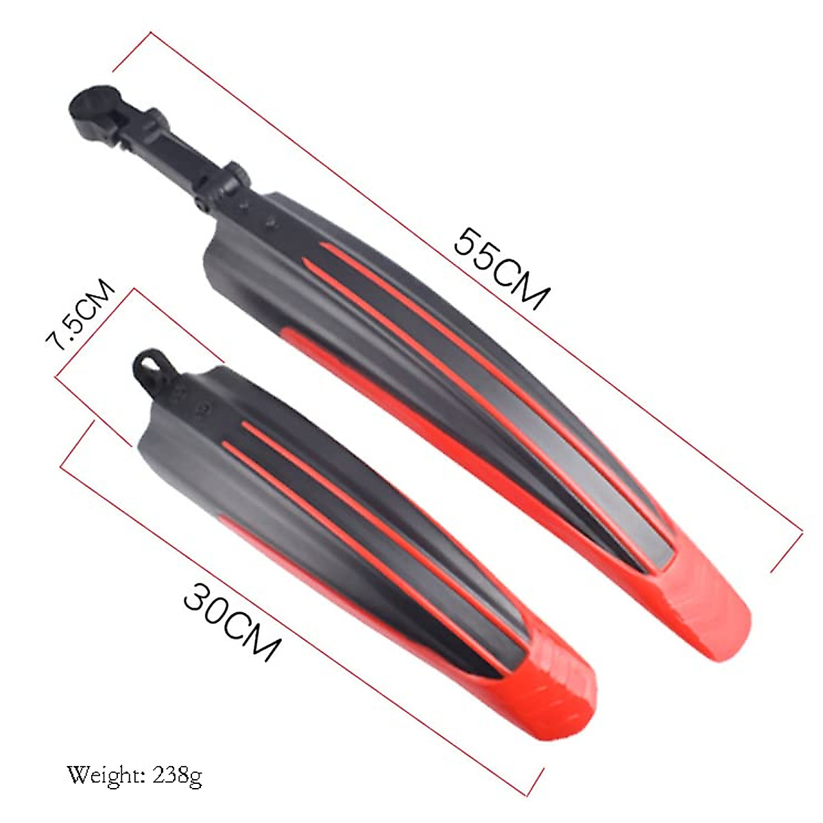 WIROJ Adjustable Road Mountain Bike Bicycle Cycling Tire Front and Rear Mud Guards Mudguard Fenders Set (Red & Black)