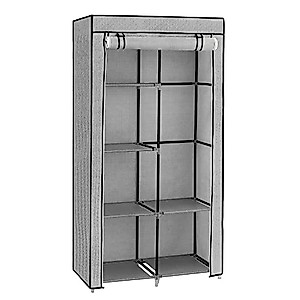 SONGMICS Portable Closet, Clothes Storage Organizer with 6 Shelves, 1 Clothes Hanging Rail, Non-Woven Fabric Closet, Metal Frame, Herringbone Pattern, 34.6 x 17.7 x 66.1 Inches, Grey URYG084G22