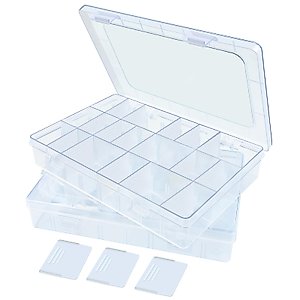 2Pack 24 Grids Craft Organizers and Storage Bead Organizer Tackle Box Organizer with Adjustable Divider, Plastic, Clear