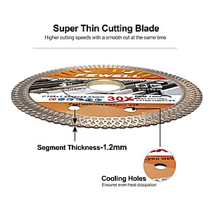 FEWELL 4.5 inch disc Super Thin 1.2mm Diamond Saw Blade, X-Teeth Diamond Dry/Wet Cutting Wheel Blade for Porcelain, Tile and Ceramic (1-Pack)