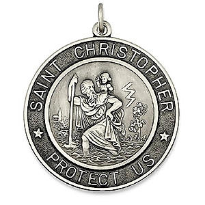 IceCarats 925 Sterling Silver Vintage Saint Christopher Medal Patron of Travelers Athletes Protection Necklace Christian Religious Pendant Faith Charm Only