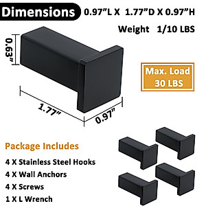 SAYAYO Modern Black Coat Hooks for Wall, Robe Hooks Towel Holder for Bathrooms, Heavy Duty Wall Hooks for Hanging SUS 304 Stainless Steel, 4 Pcs