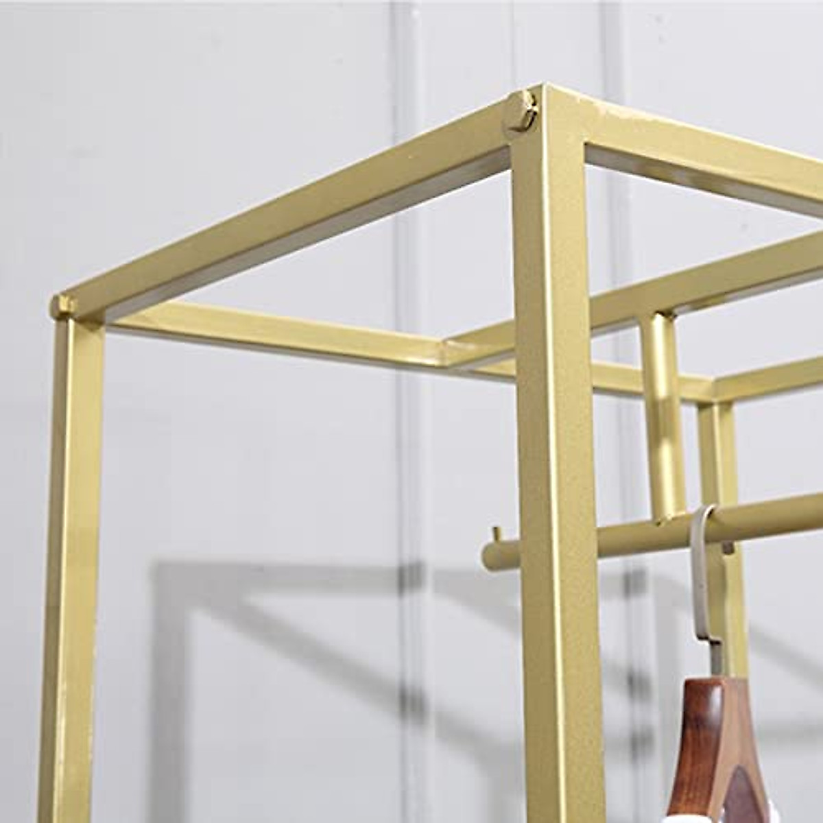 MDEPYCO Simple Fashion Metal Garment Rack,Commercial Grade Heavy Duty Clothing Display Racks,Entryway Organizer Storage Clothes Shelves (71" L, Gold)