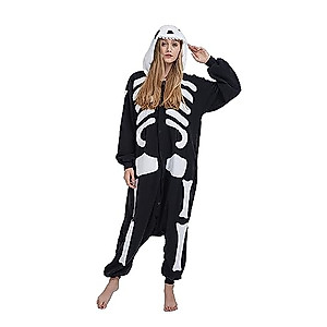 Adult Animal Onesie Pajamas, Men and Women's Skeleton Cosplay Costume Sleepwear, One-Piece Unisex Homewear Medium