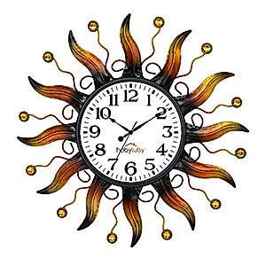 HOBYLUBY 13'' Sun Outdoor Clock, Metal Outdoor Wall Clock Silent Non-Ticking for Patio, Kitchen, Living Room