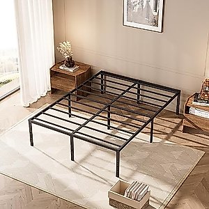 JTPTU 14 Inch Full Size Bed Frame,Metal Platform Bed Frame Full Size No Box Spring Needed, Noise Free,Heavy Duty Steel Slat Support, Easy Assembly,Non Slip Black Full Bed Frame