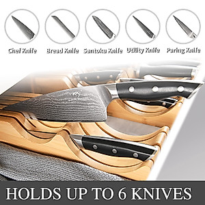 NANFANG BROTHERS Kitchen Knife Set, 6 Pieces Damascus Knife Block Sets with Bamboo Knives Drawer Organizer, Perfect for Home and Chefs, Premium Knife Holder, Gift for Christmas and Housewarming