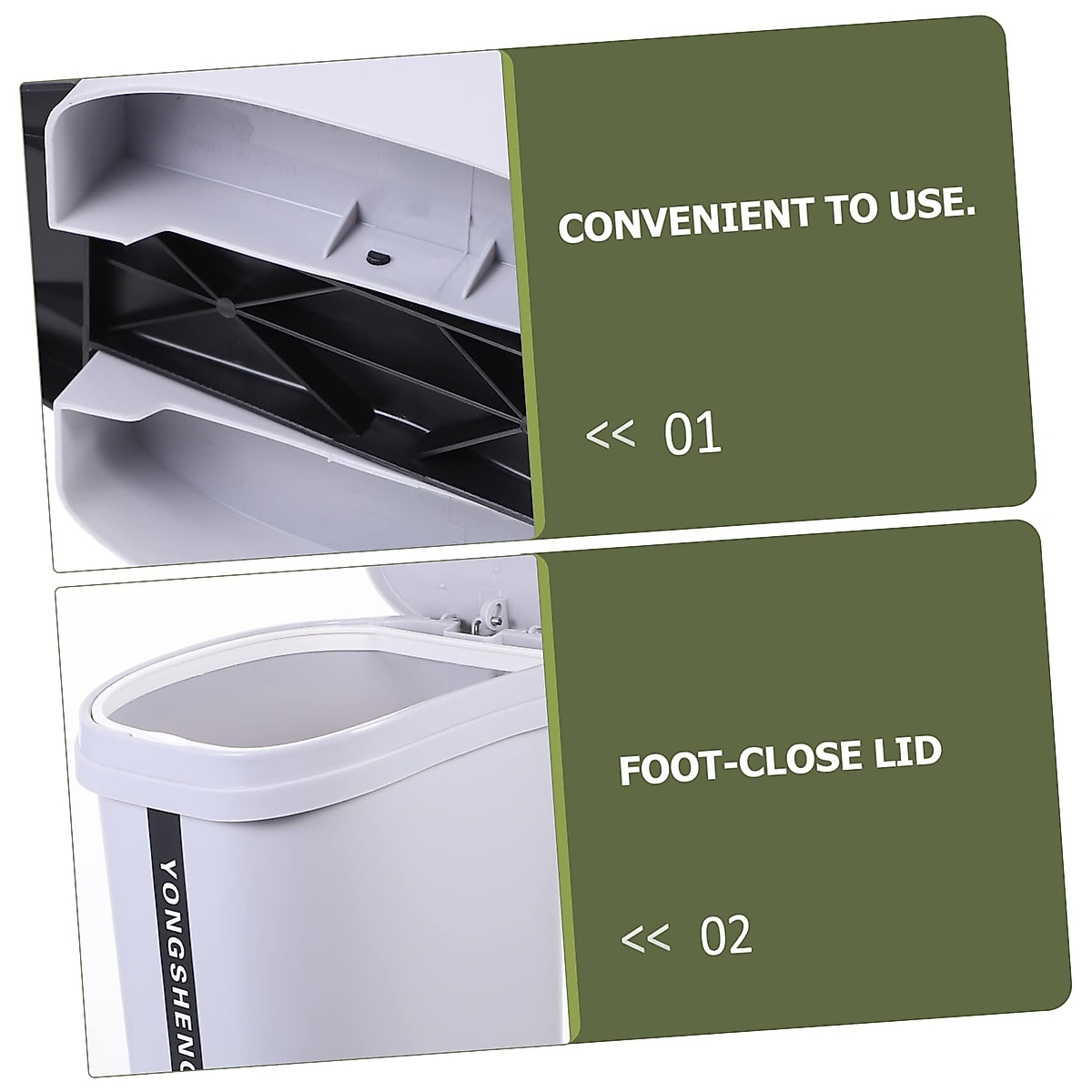 Outanaya Plastic Trash Can, 13 Gallon Capacity, Grey Color, Foot-Close Lid, No Odor