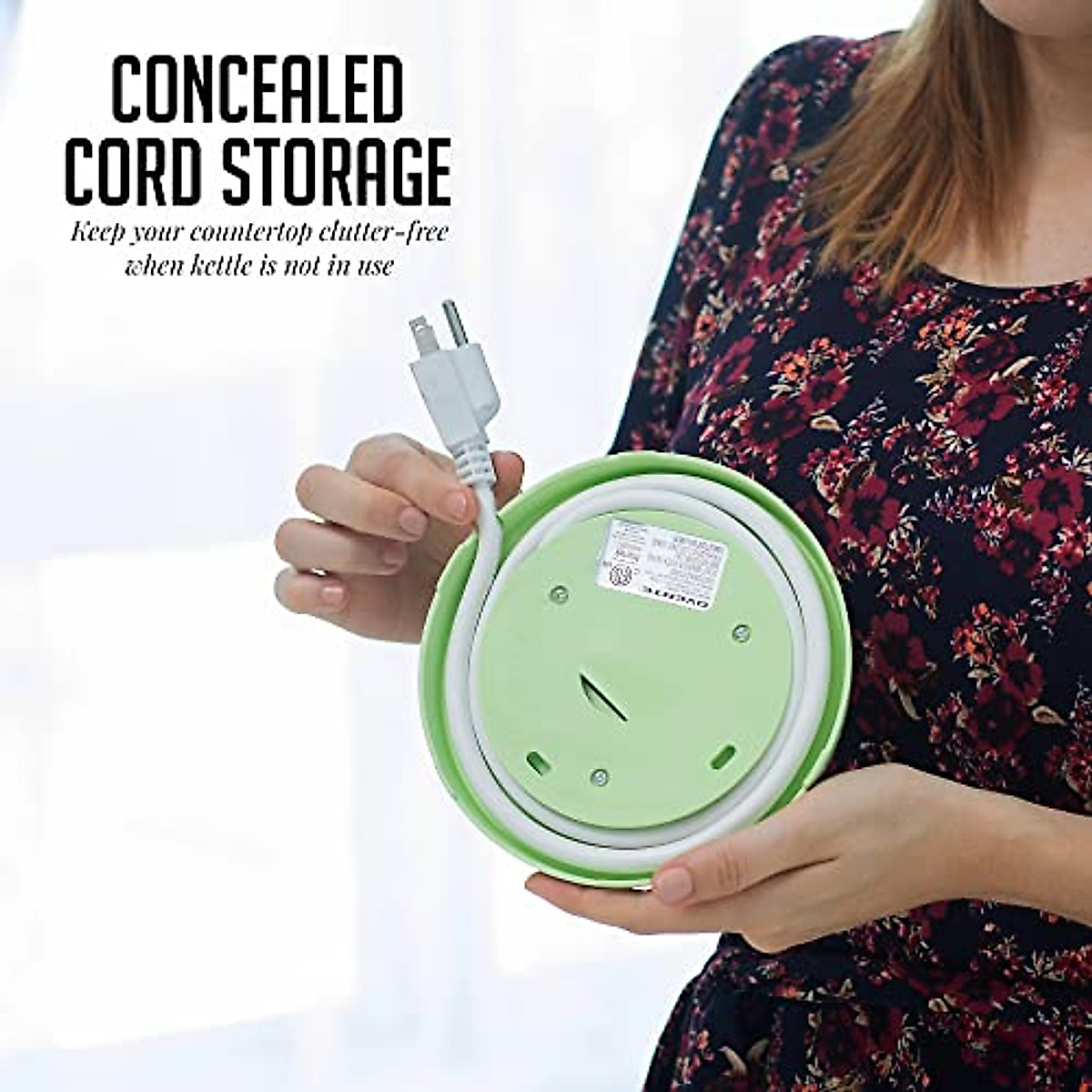 Ovente Portable Electric Kettle Stainless Steel Instant Hot Water Boiler Heater 1.7 Liter 1100W Double Wall Insulated Fast Boiling with Automatic Shut Off for Coffee Tea & Cold Drinks, Green KD64G