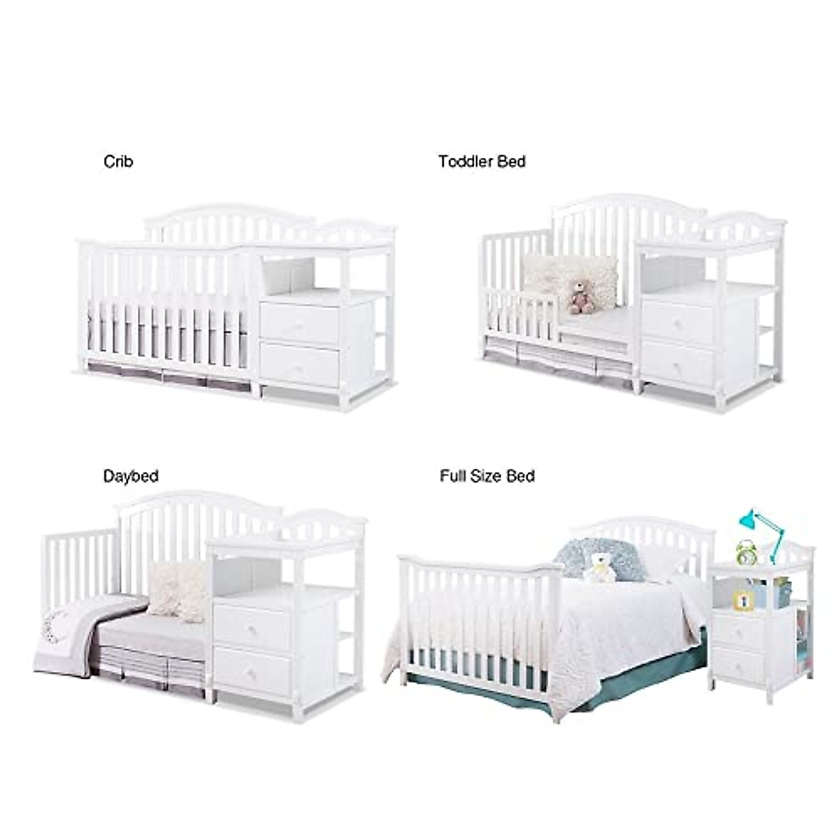 Sorelle Furniture Berkley Round Top Crib, Classic 4-in-1 Convertible Crib, Made of Wood, Non-Toxic Finish, Wooden Baby Bed, Toddler Bed, Child’s Daybed and Full-Size Bed, Nursery Furniture-White