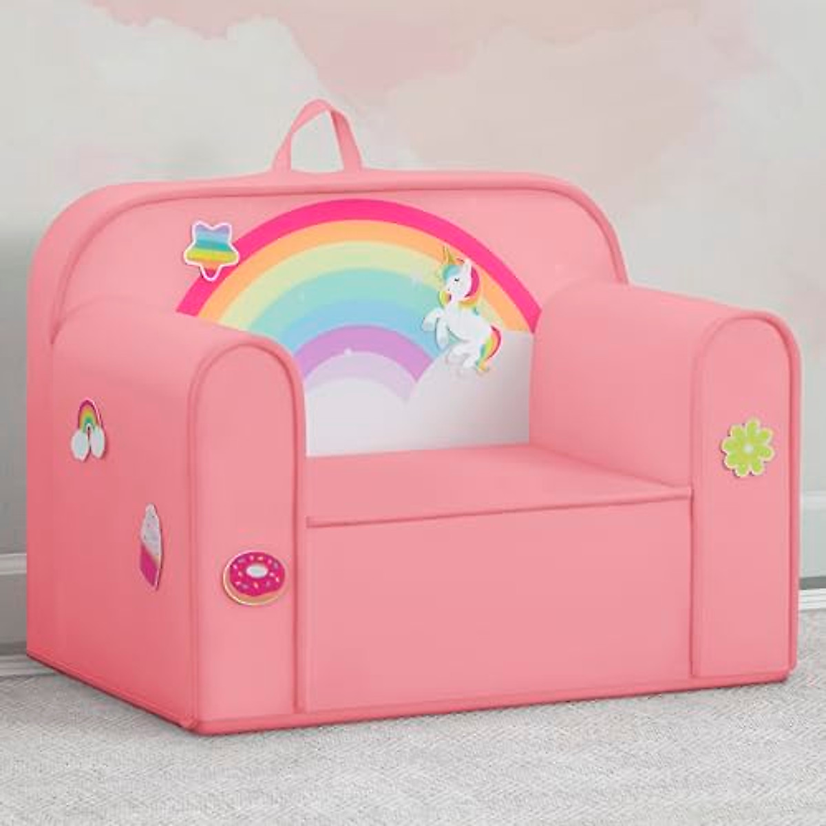 Delta Children Mix & Match Cozee Kids Chair with Interchangeable Patches, Rainbow