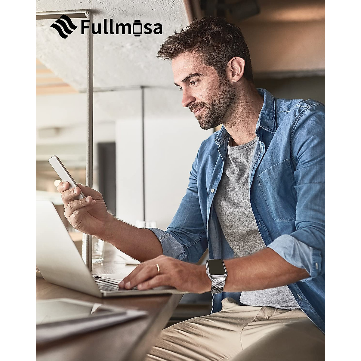 Fullmosa Compatible Apple Watch Metal Bands 45mm 44mm 42mm, Stainless Steel Mesh Loop Magnetic Clasp iWatch Band with TPU Case for Apple Watch Series 9 8 7 6 5 4 3 2 1 SE SE2 for Men Women (Silver)