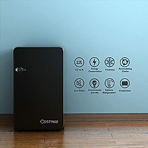 HOMGX, Black 3.2 CU.FT Compact Refrigerator, Mini Fridge with Single Reversible Door, Small Cooler with Removable Tempered Glass Shelves for Apartment, Office and Dorm, White